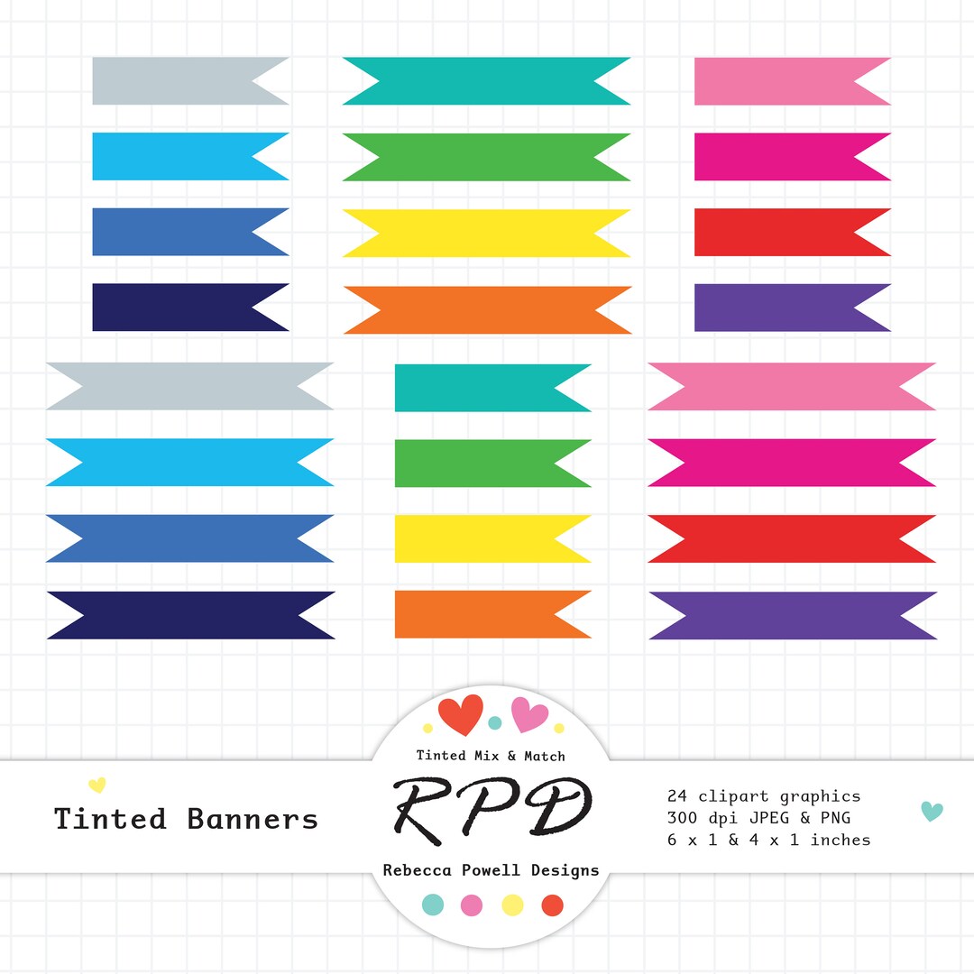 Flag Ribbon Banners Digital Clip Art, Rainbow Colours, Scrapbooking ...