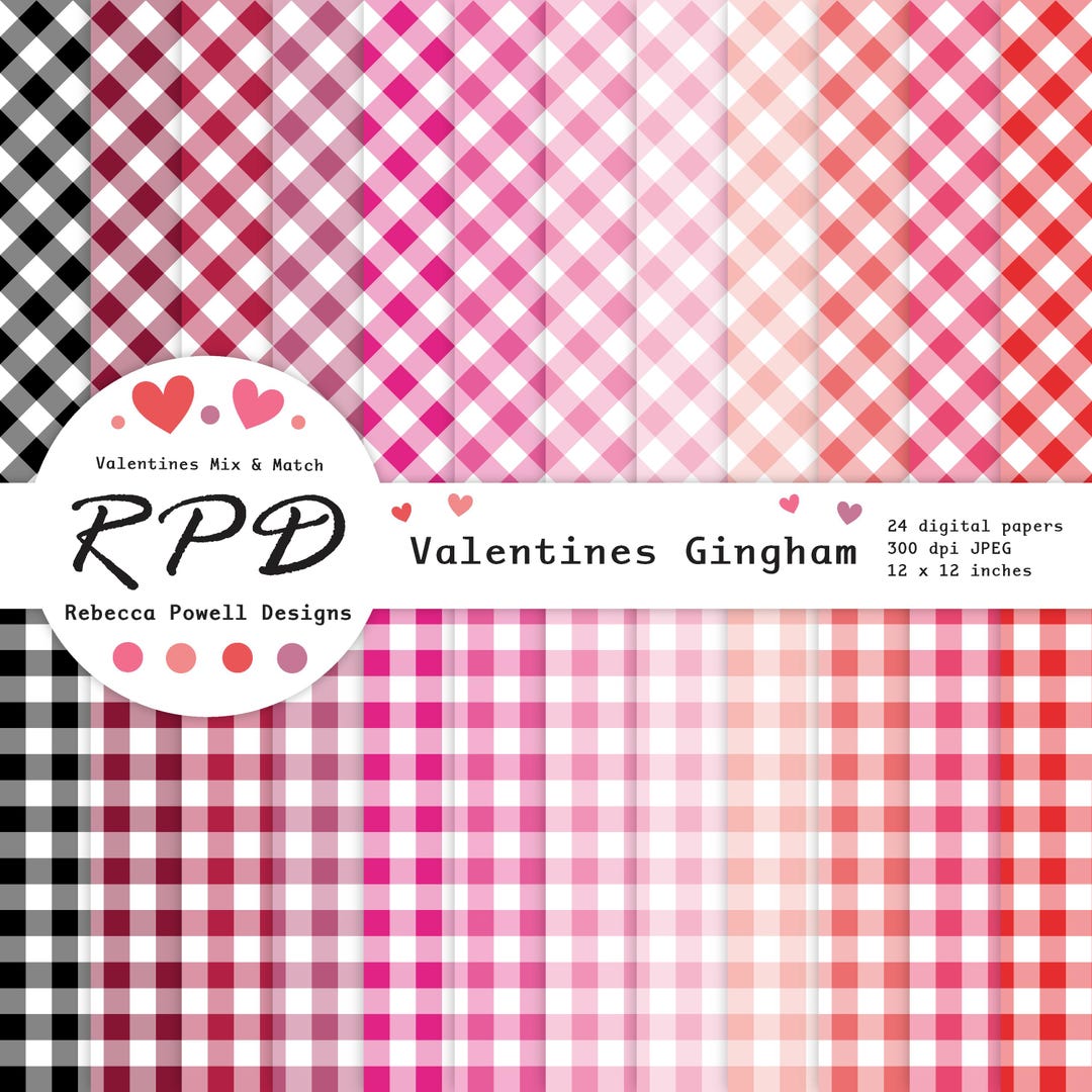 Gingham Plaid Checks Digital Paper Pack, Seamless Patterns, Red & Pink ...