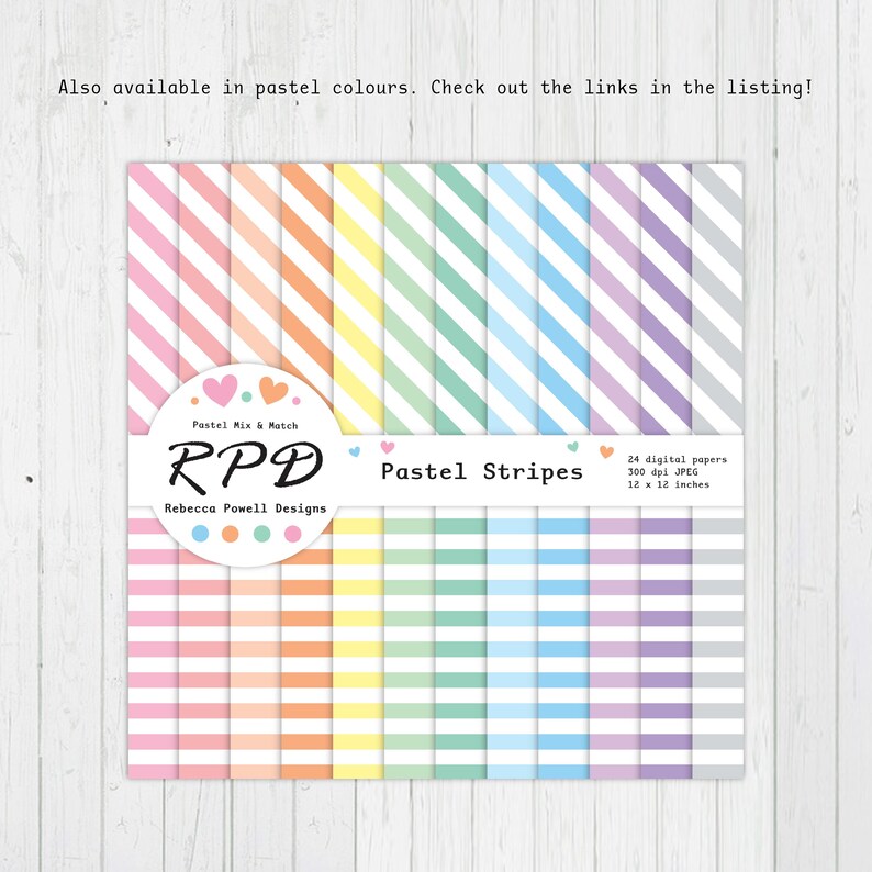 Horizontal & Diagonal Stripes Seamless Digital Paper, Printable ...