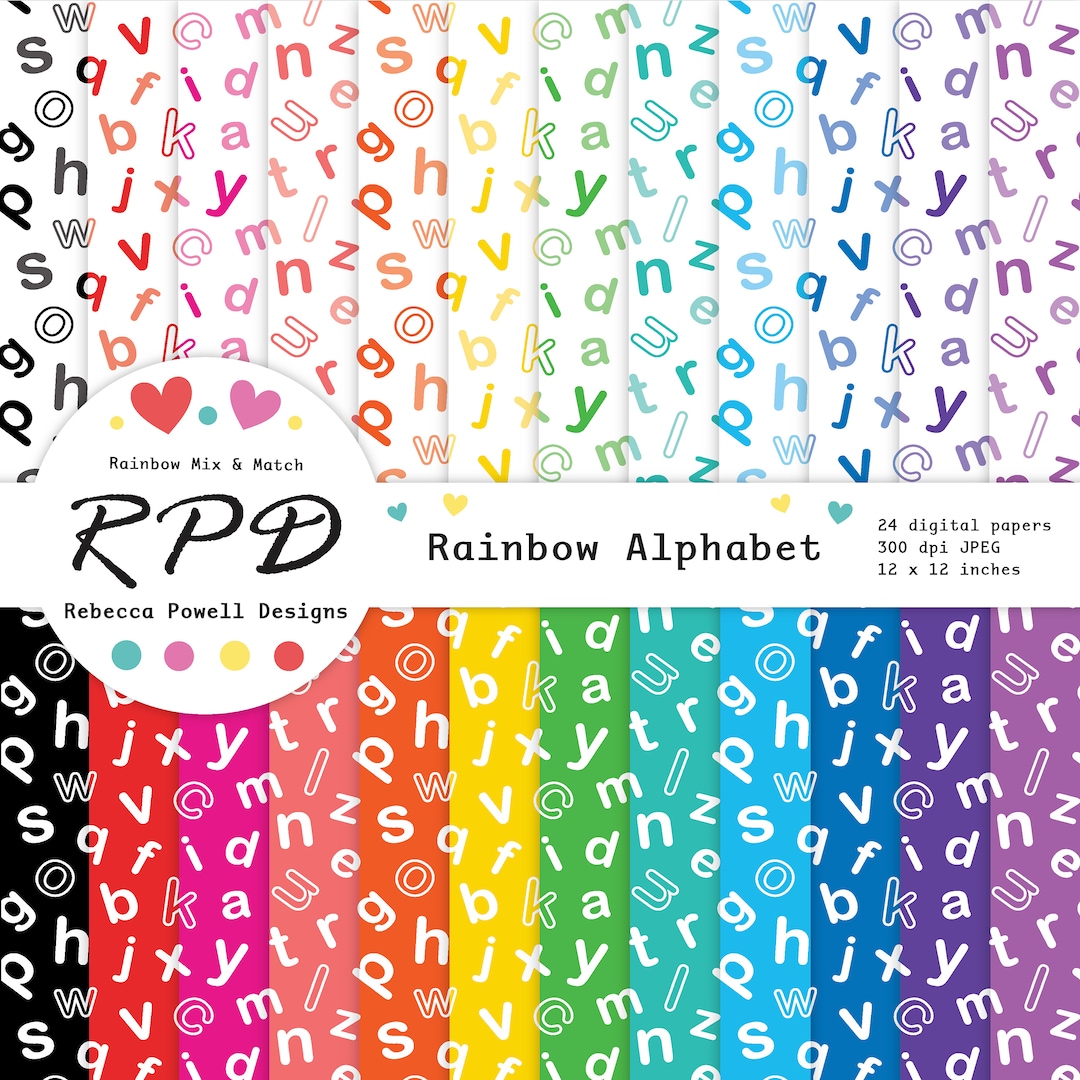 ABC Alphabet Letters Digital Paper, Seamless Pattern, Rainbow Colours ...