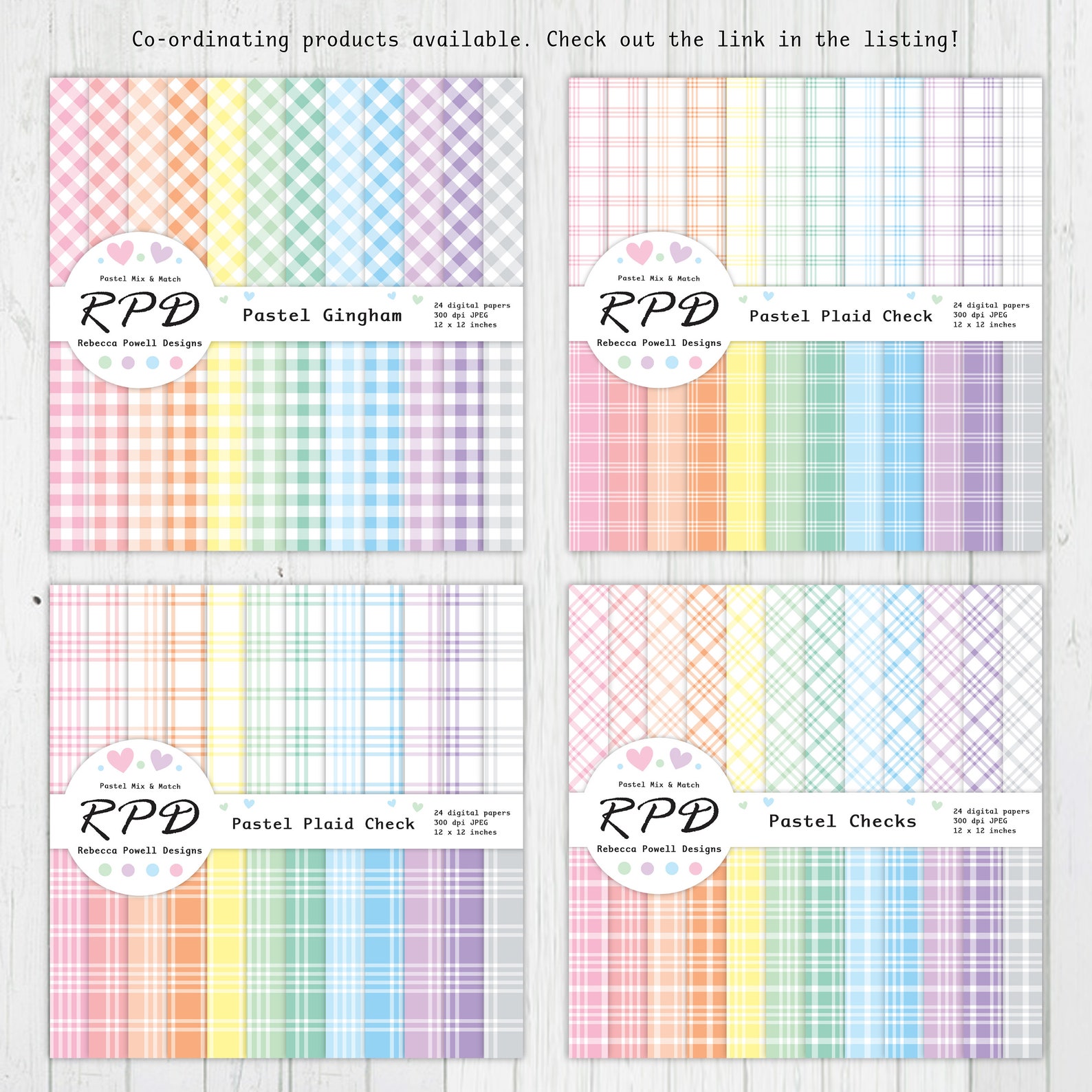Gingham Pattern Seamless Digital Paper, Pastel Colours & White ...