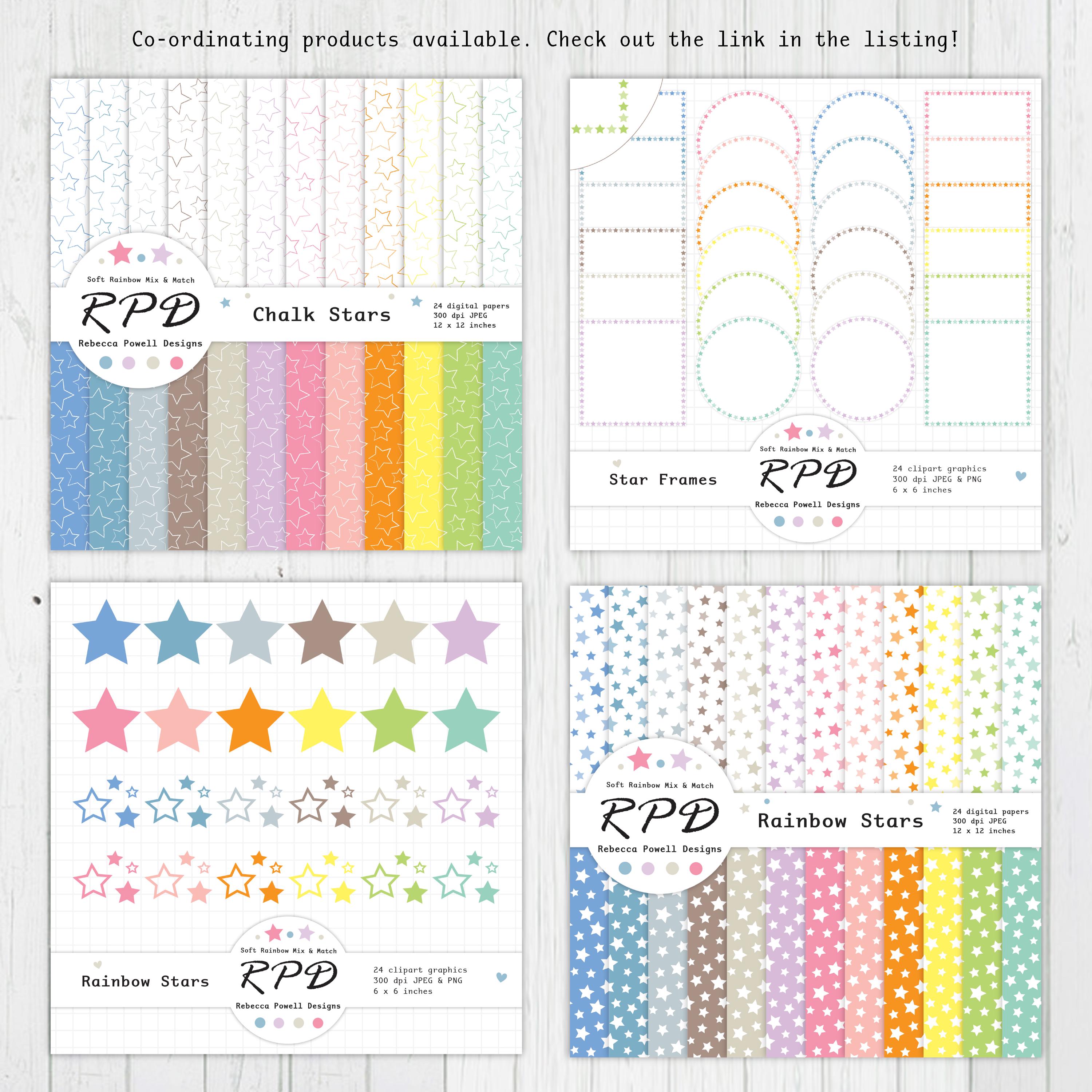 Stars Ribbon Borders Digital Clip Art Set, Pastel Rainbow Colours ...