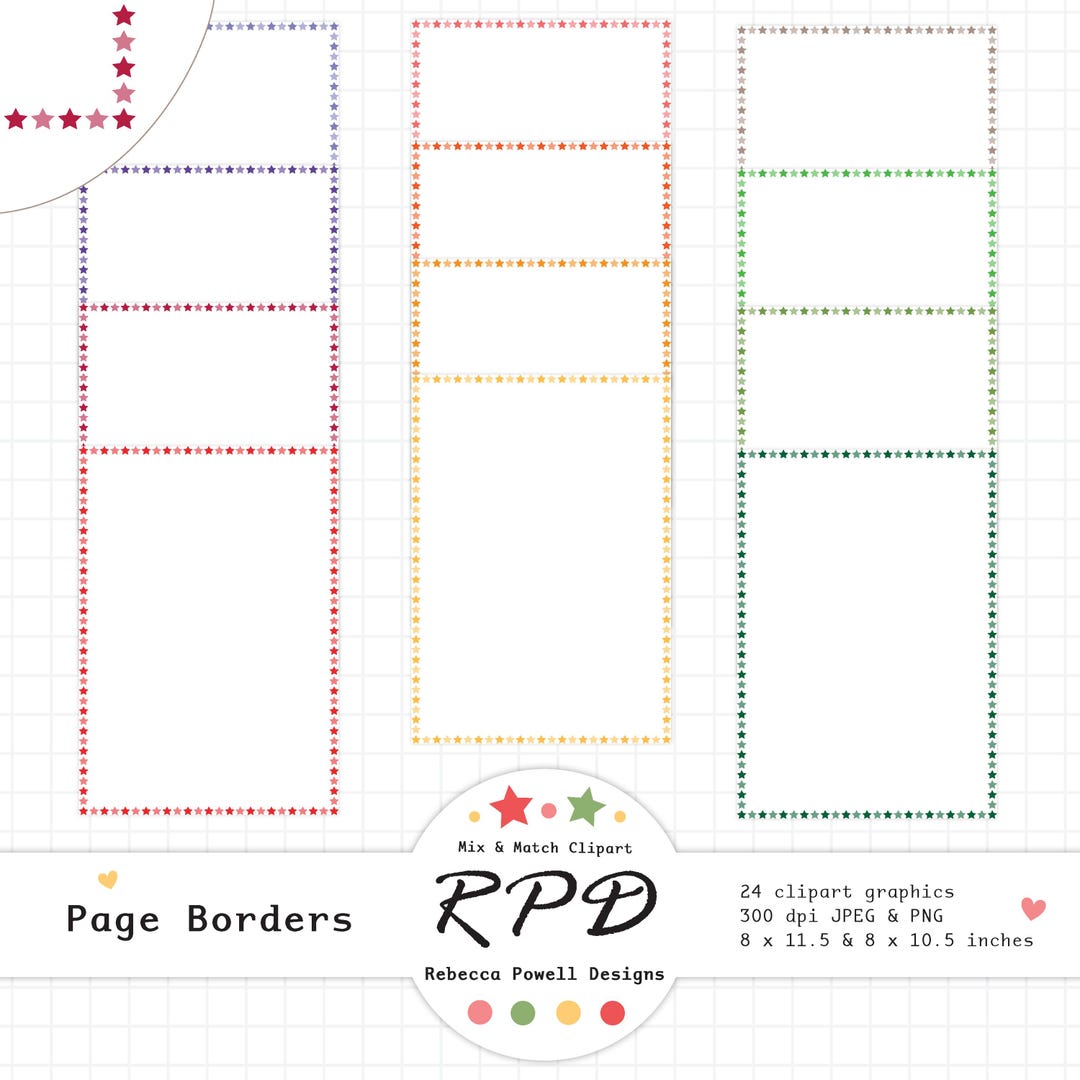 Stars Page Borders, Digital Clipart Set, Rainbow Colours, A4 & Letter ...