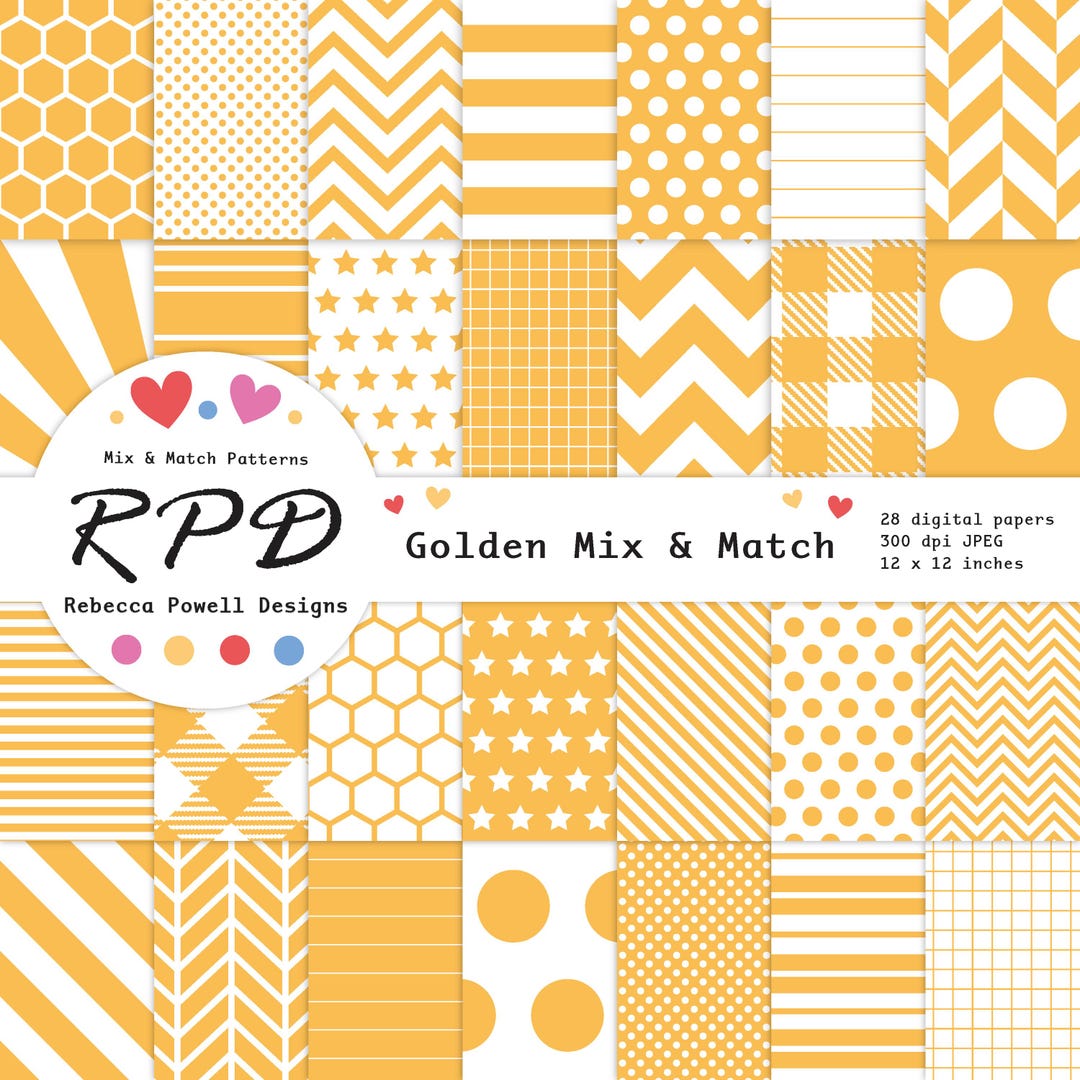Golden Yellow Scrapbook Papers Set: Seamless Basic Patterns (digital ...