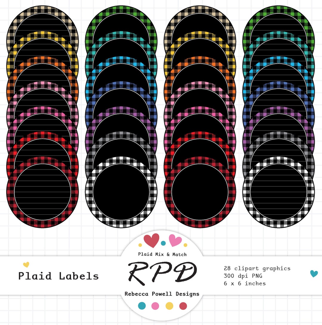 Buffalo Plaid Round Frames Labels Clipart Set, PNG Transparent ...