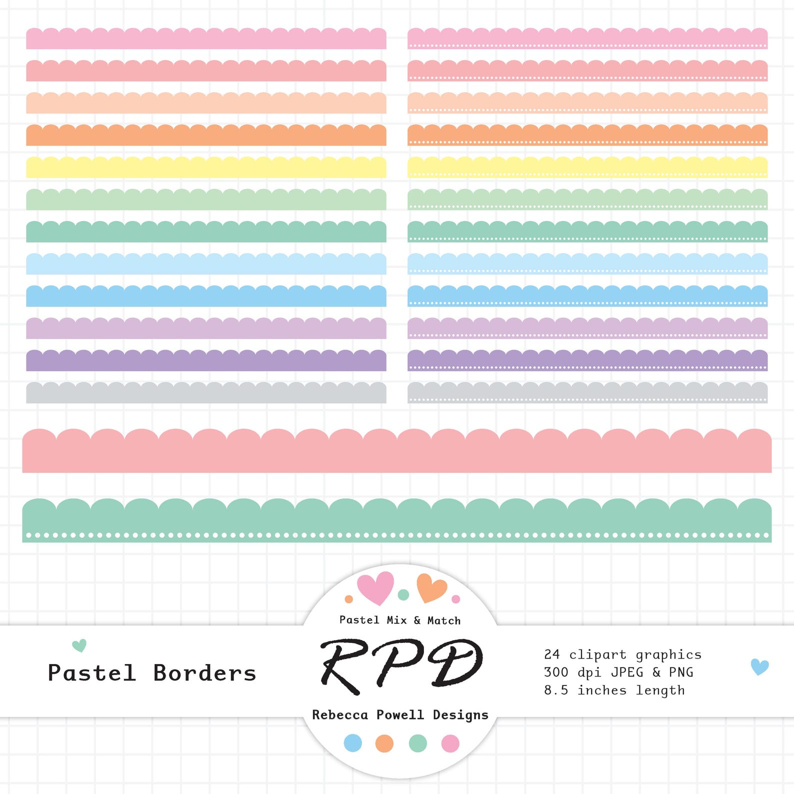 Pastel Scalloped Ribbon Borders Clipart Set: Scrapbook & Planner ...