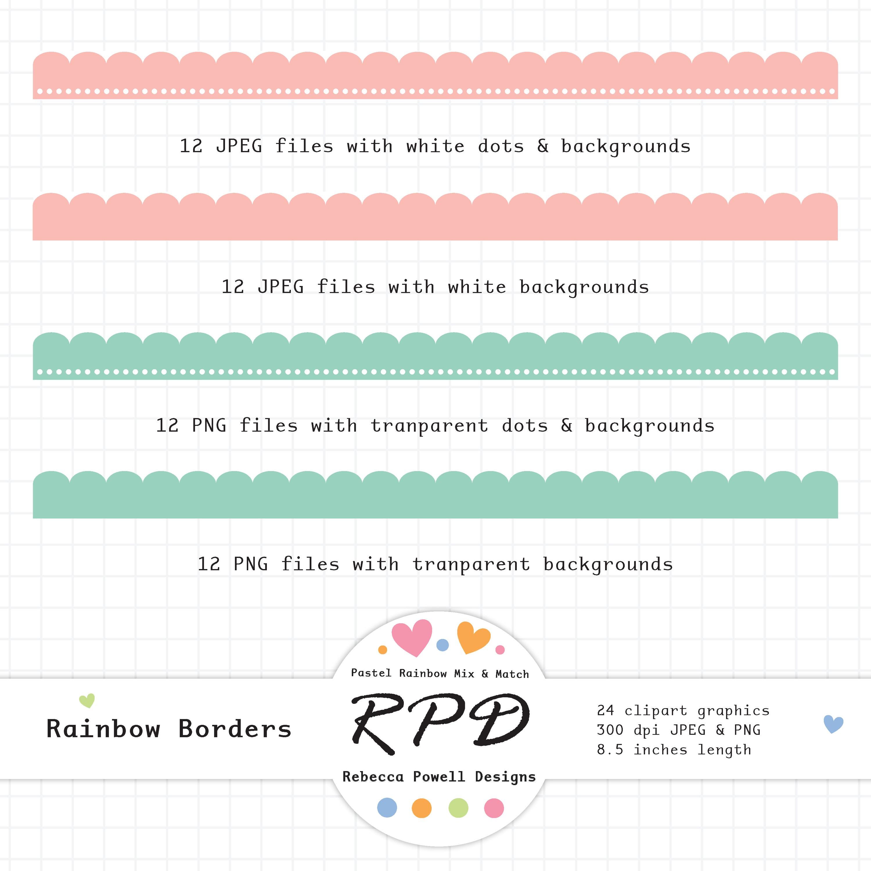 Pastel Rainbow Scalloped Ribbon Borders: Digital Clip Art Set (JPEG ...
