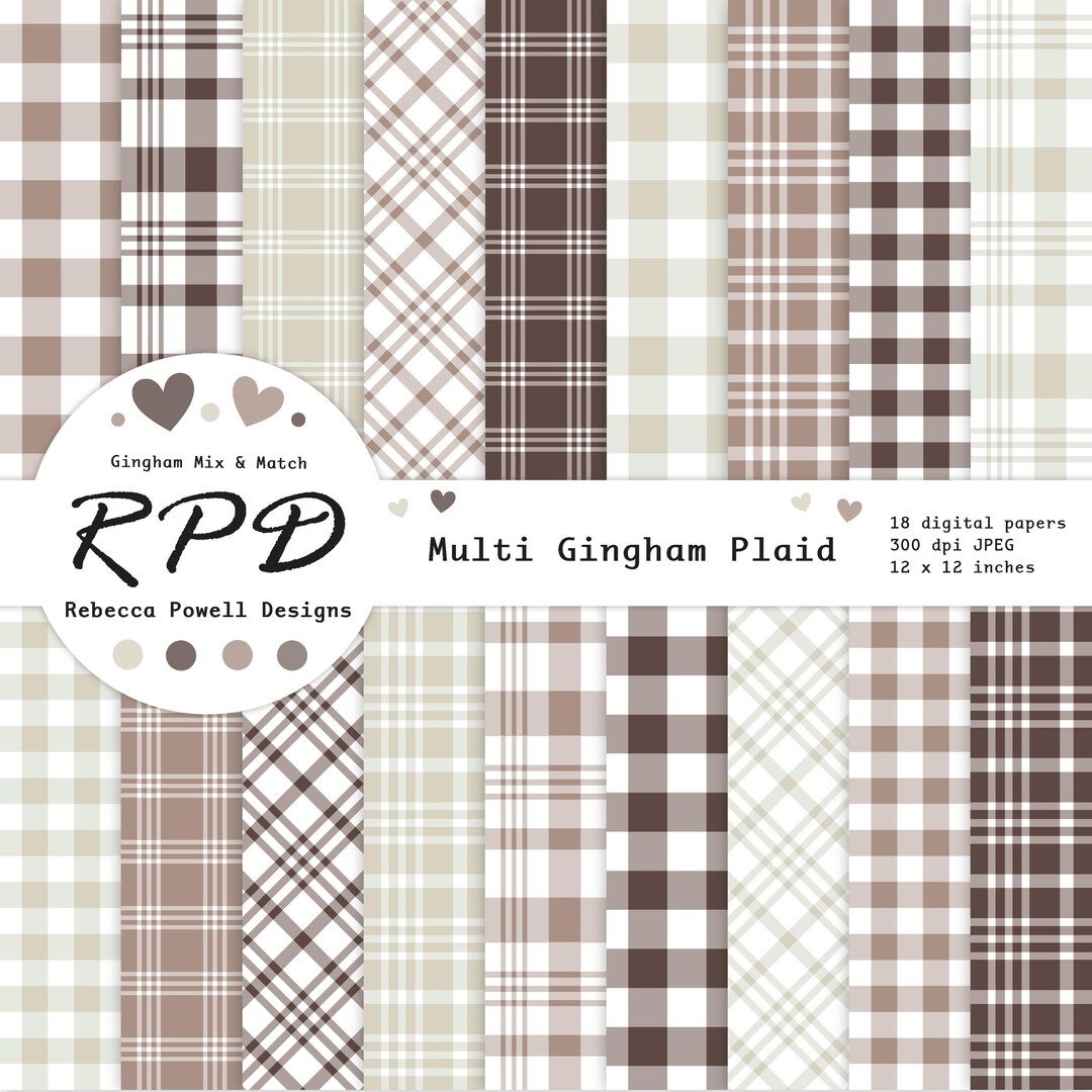 Brown & White Gingham Plaid Digital Paper, Seamless Patterns ...