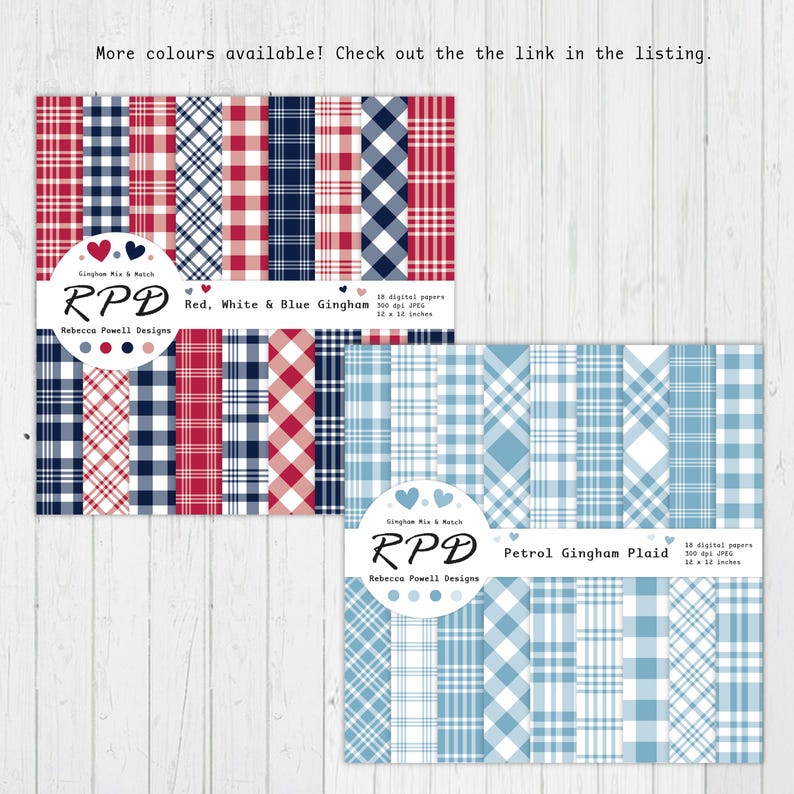 Navy Gingham Plaid Digital Papers: Seamless Scrapbook Patterns (digital ...