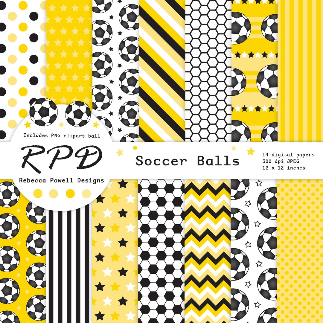 Soccer Football Digital Paper Pack, Seamless Pattern, PNG Clip Art Ball ...