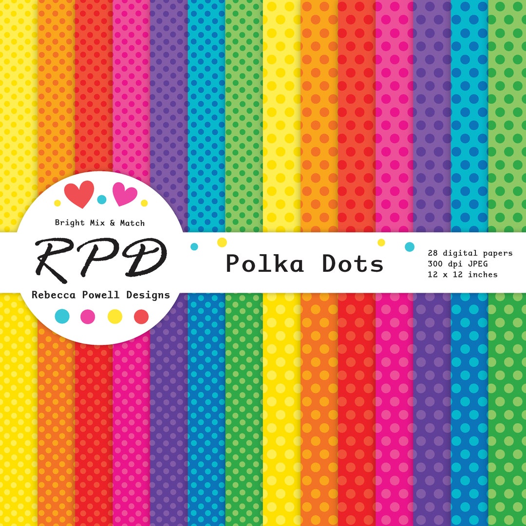 SALE Polka Dots Digital Paper, Seamless, Bright Multi Rainbow Colours ...