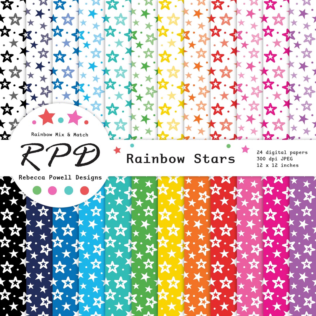Star Doodles Paper Pack, Rainbow Colours & White Seamless Patterns ...