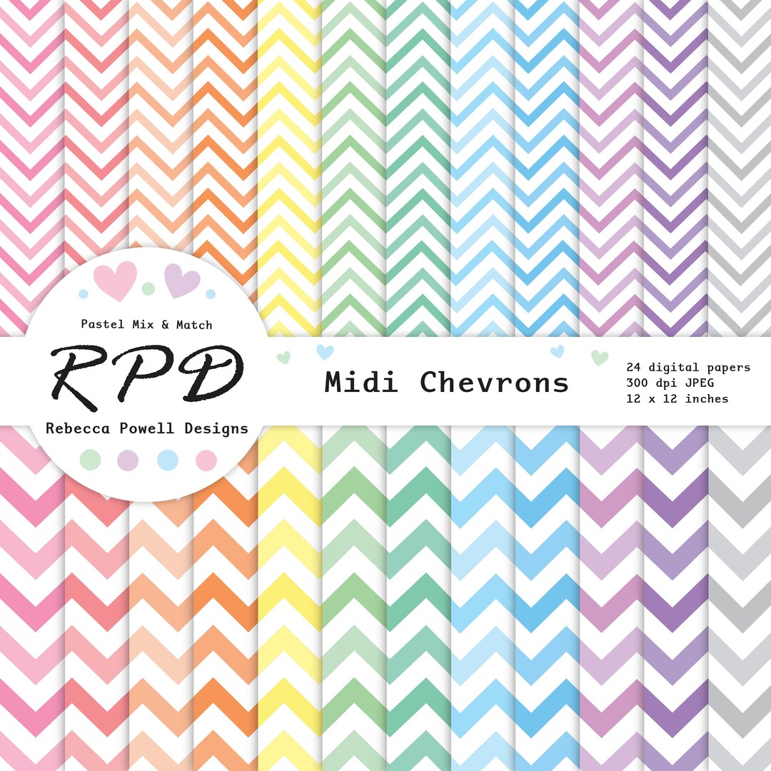 Large Chevron Stripes Digital Paper Pack, Seamless, Two Tone, Pastel ...