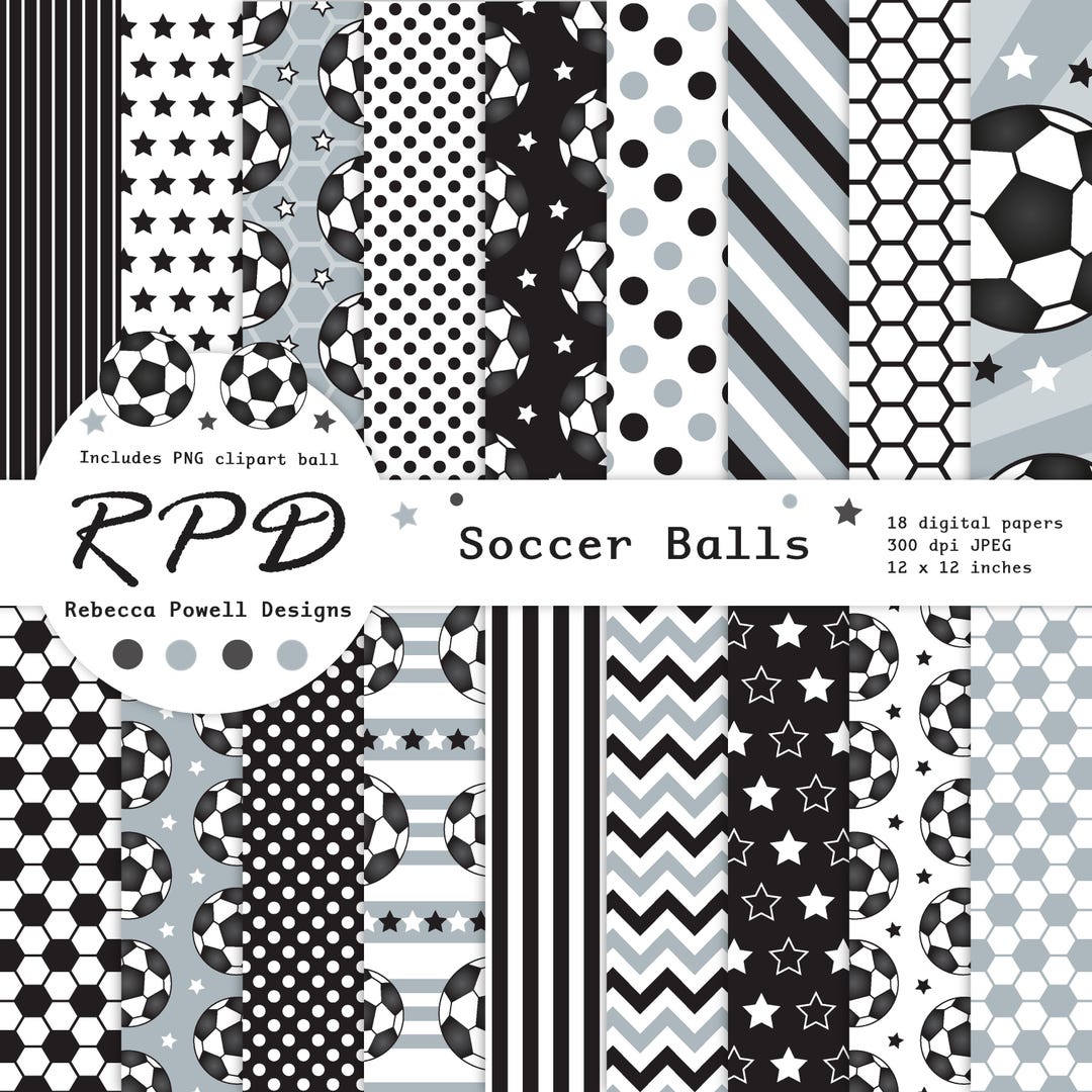 Black & White Soccer Digital Paper Pack, Football Sports Seamless ...