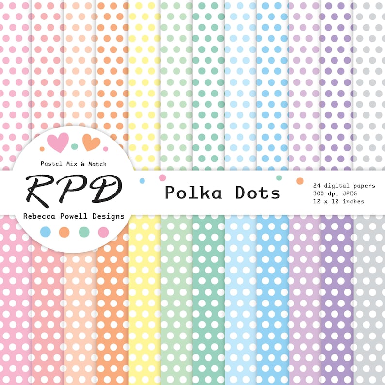 Polka Dots Pattern Seamless Digital Paper, Pastel Colours & White ...