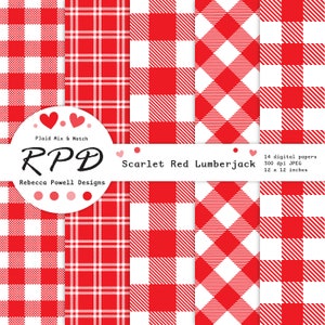 Red Plaid Digital Paper Pack: Seamless Lumberjack Check (12x12 Jpegs ...