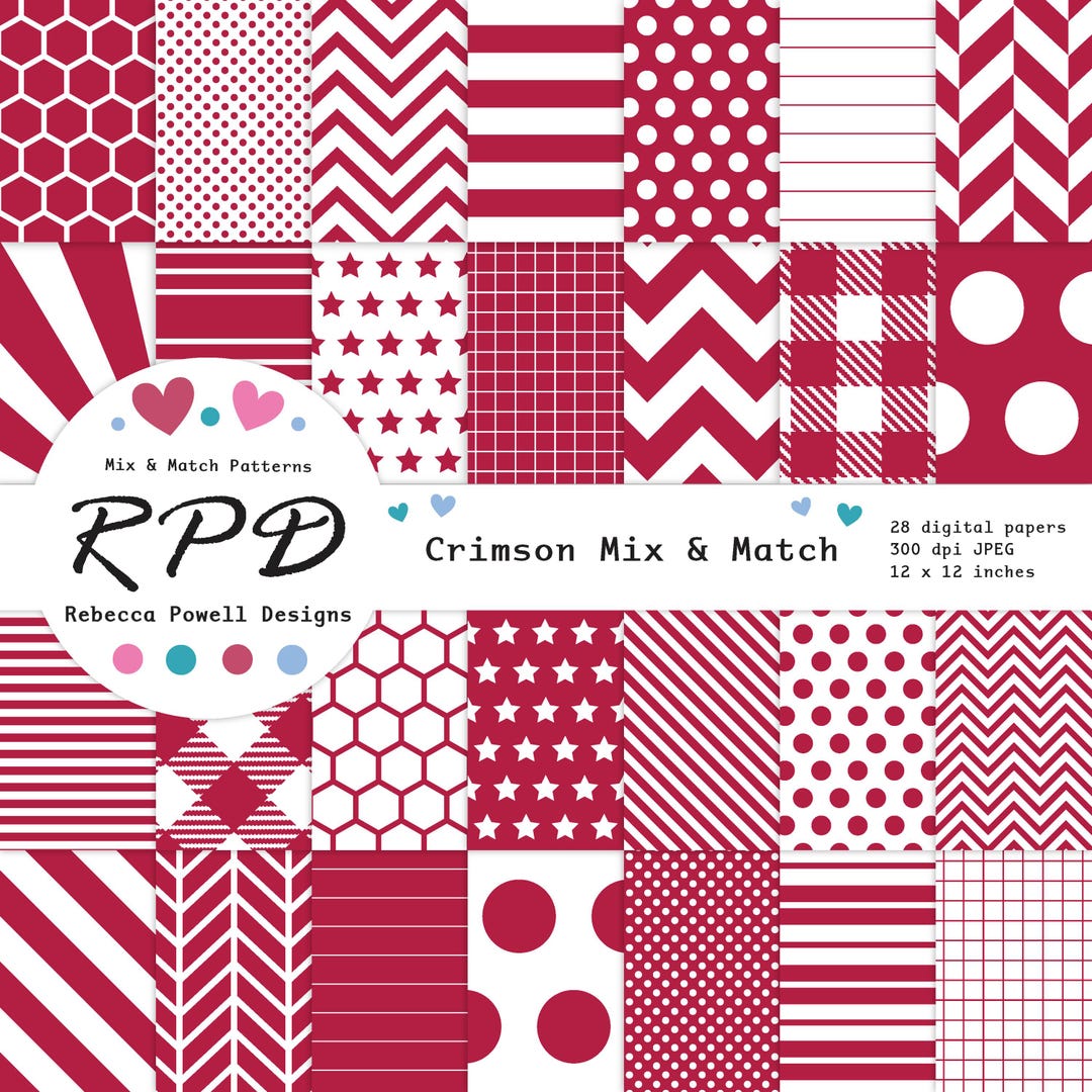 Crimson Red Scrapbook Papers Set: Seamless Basic Patterns (digital ...