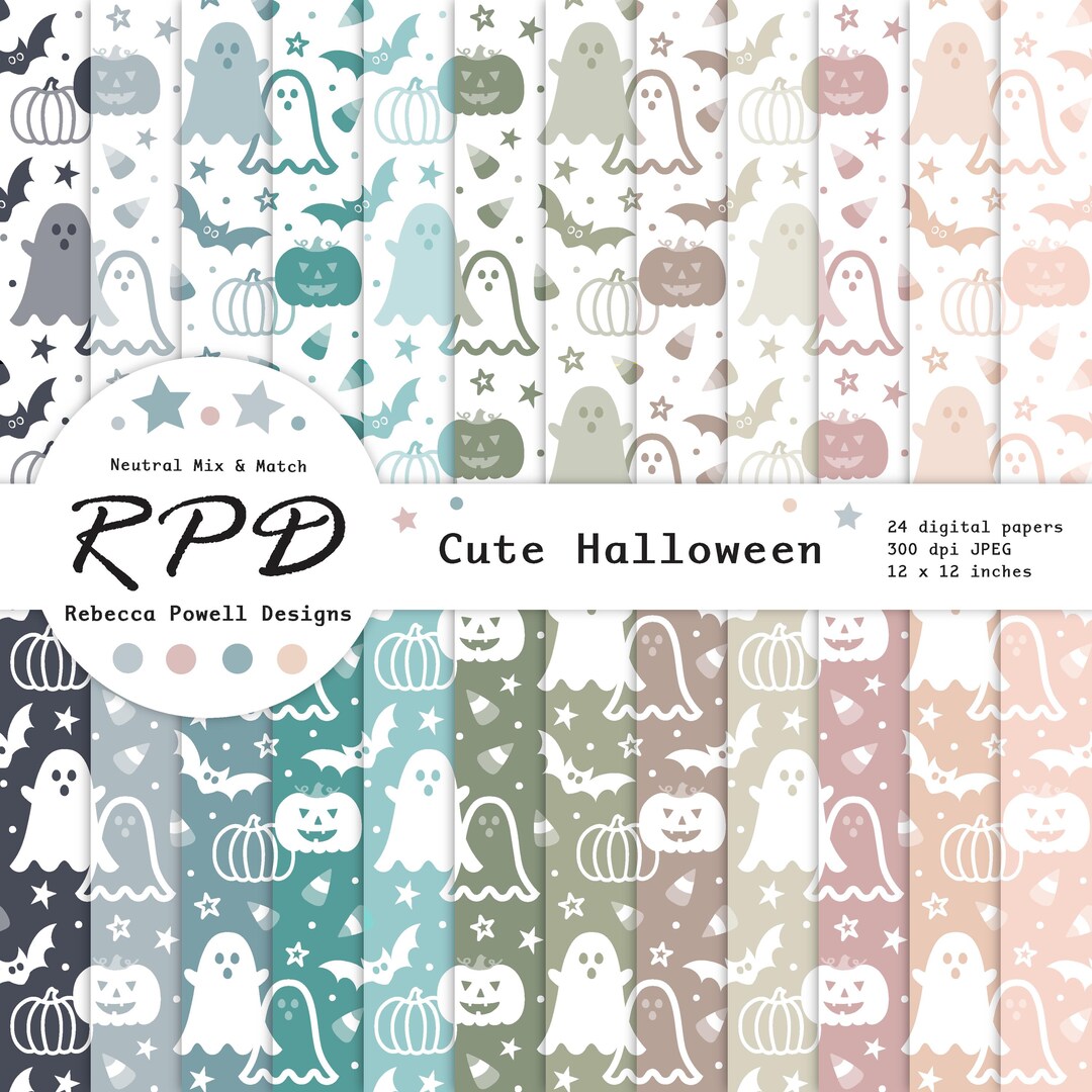 Halloween Paper Pack, Neutral Colours & White Seamless Patterns ...