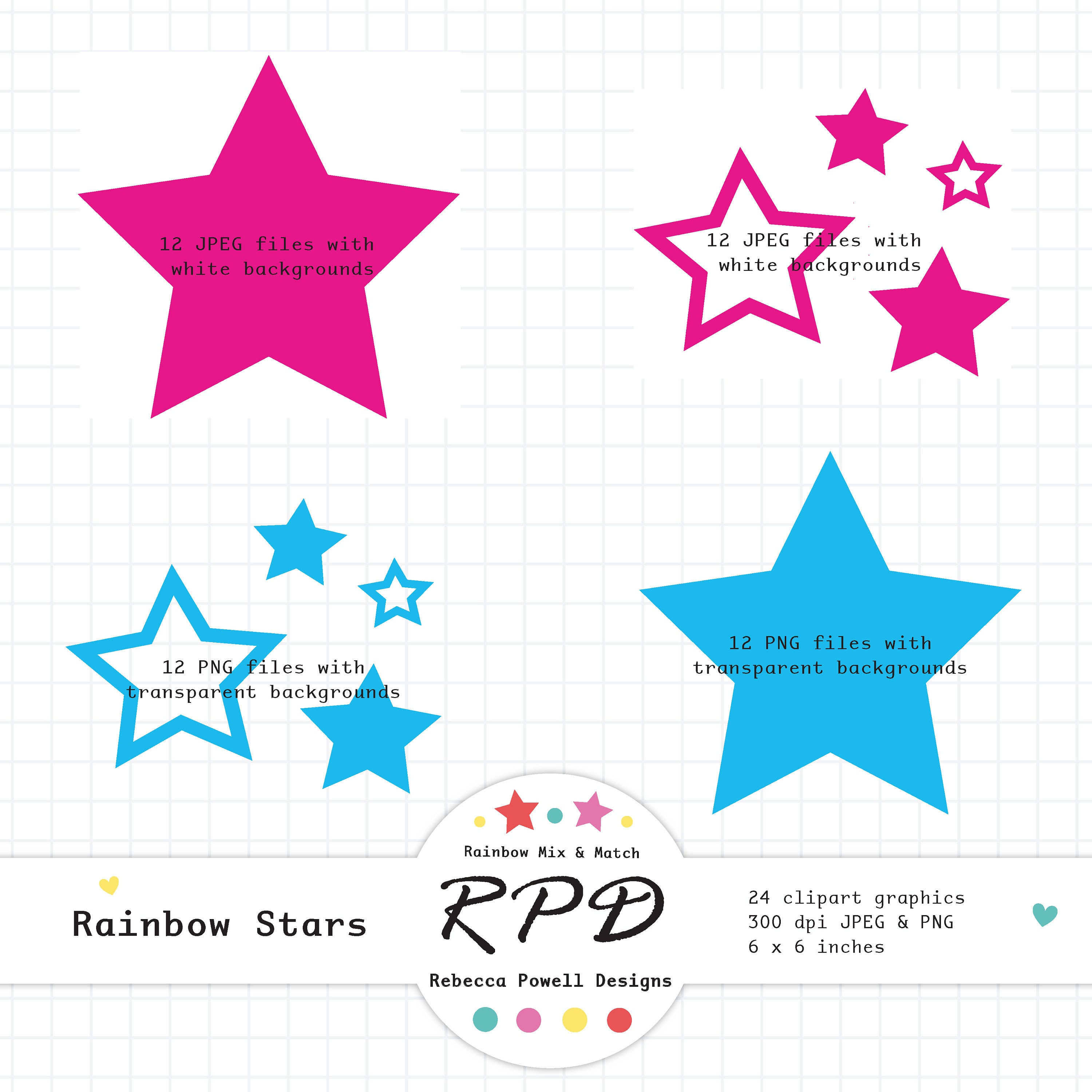 Rainbow Stars Clip Art Set: Solid & Outline (PNG, JPEG) - Etsy Australia