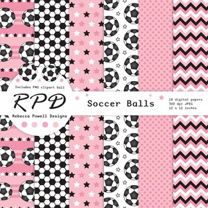 Pink Soccer Digital Paper Pack, Printable Seamless Football Patterns ...