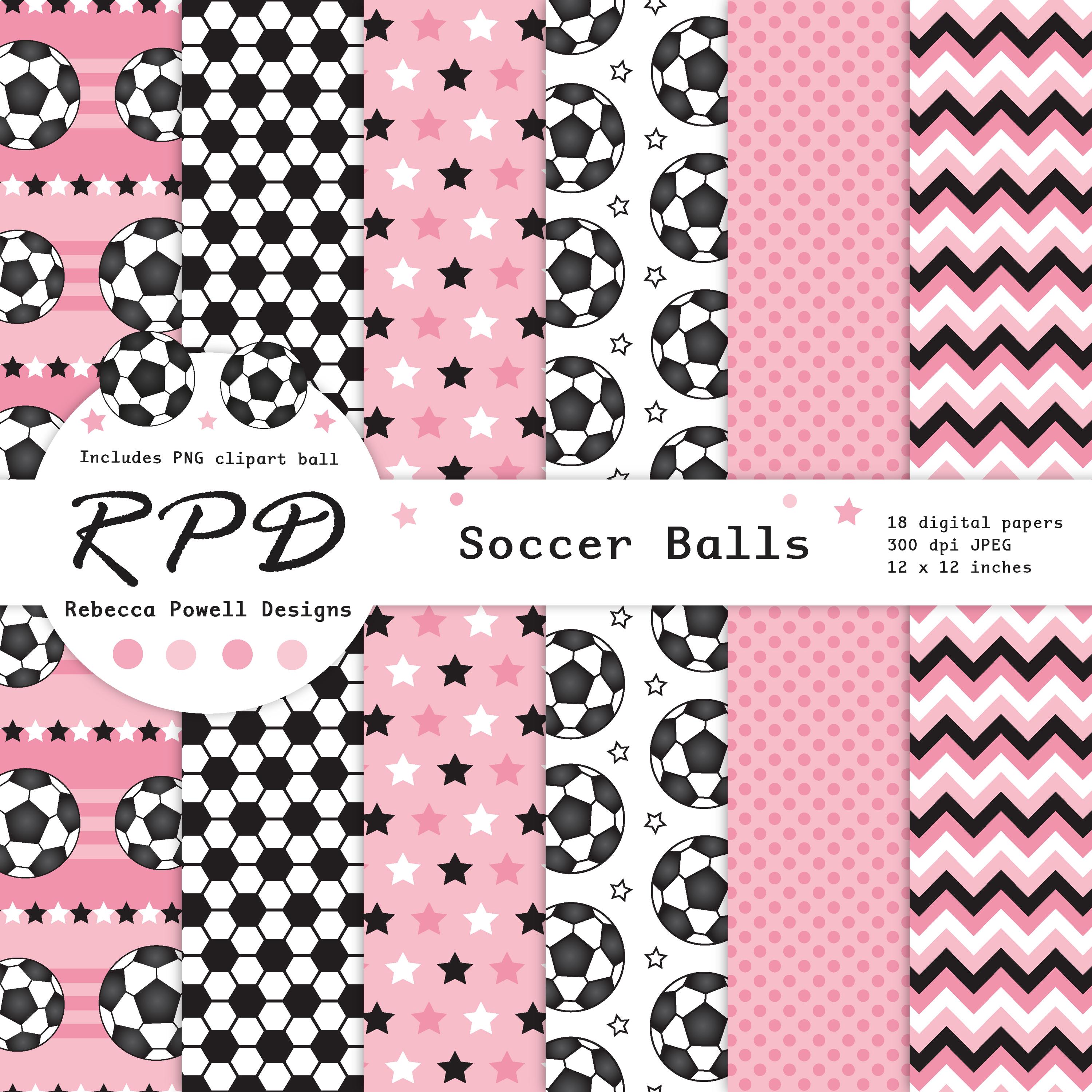 Pink Soccer Digital Paper Pack, Printable Seamless Football Patterns ...