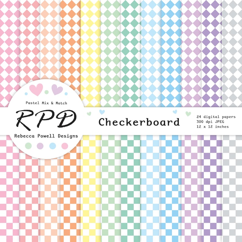 Checkerboard Pattern Seamless Digital Paper, Pastel Colours & White ...