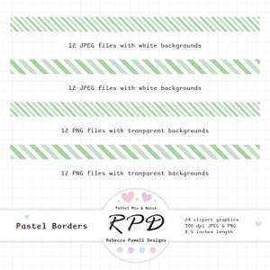 Striped Ribbon Borders Digital Clip Art Set, Pastel Colours, Png, Jpeg ...