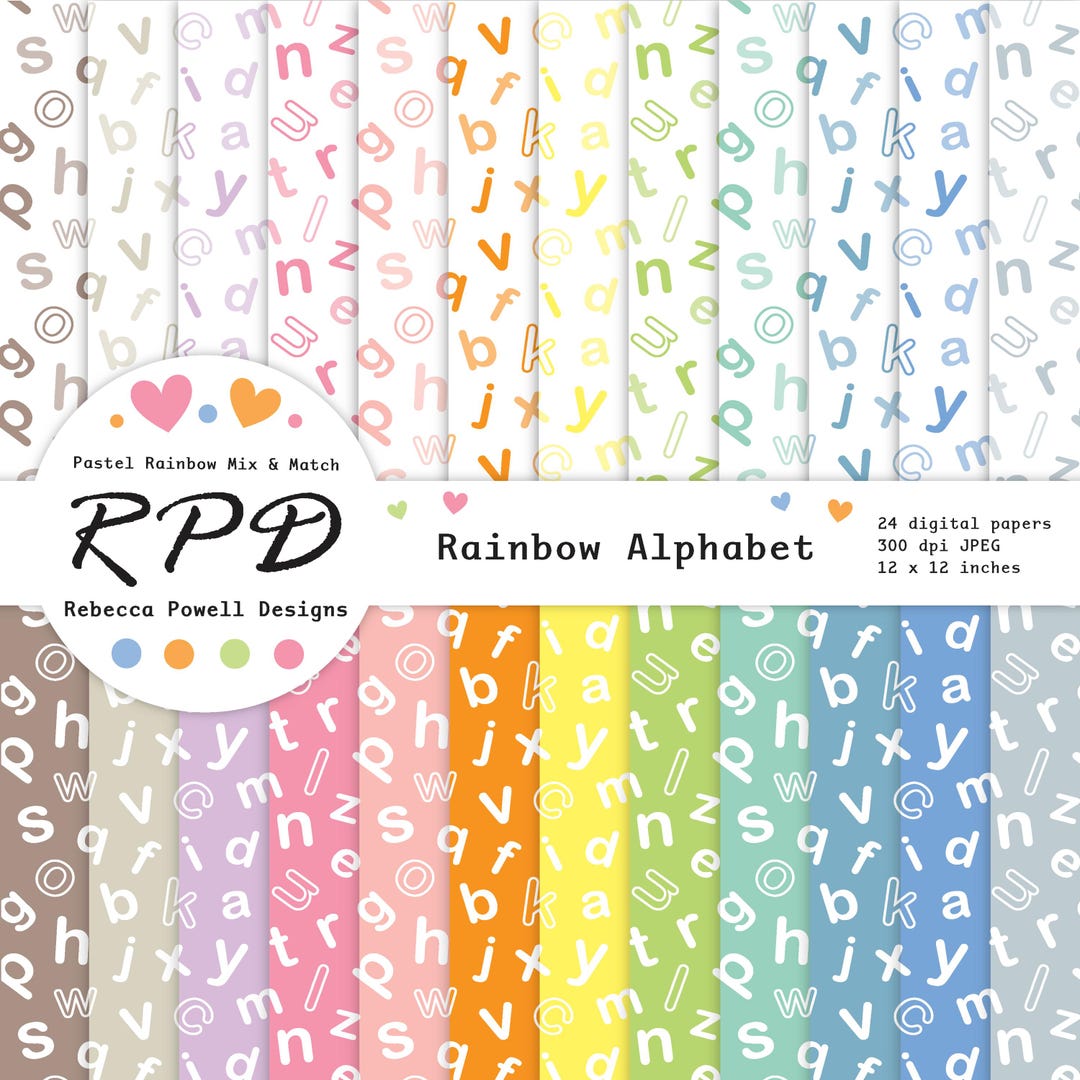 ABC Alphabet Letters Digital Paper Pack - Seamless Pastel Rainbow ...