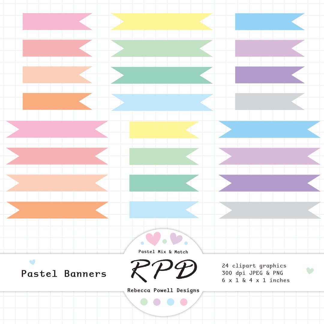 Flag Ribbon Banners Digital Clip Art, Pastel Colours, Scrapbooking ...