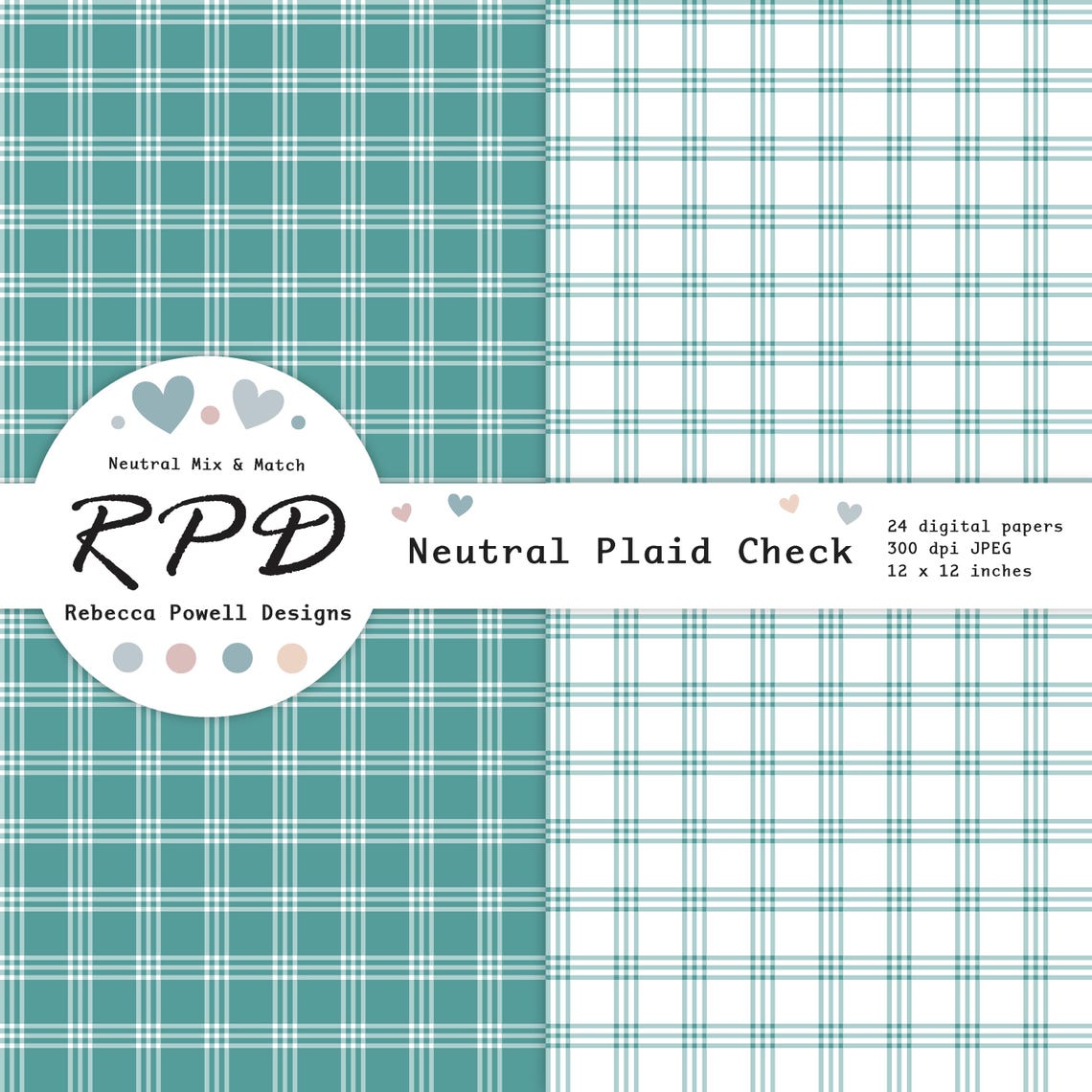 Plaid Check Seamless Pattern Digital Paper, Neutral Colours & White ...