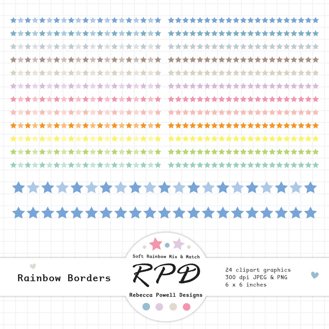 Stars Decorative Ribbon Borders Digital Clip Art Set, Pastel Rainbow ...