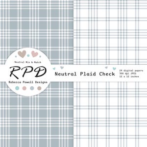 Plaid Pattern Seamless Digital Paper, Neutral Colours & White ...