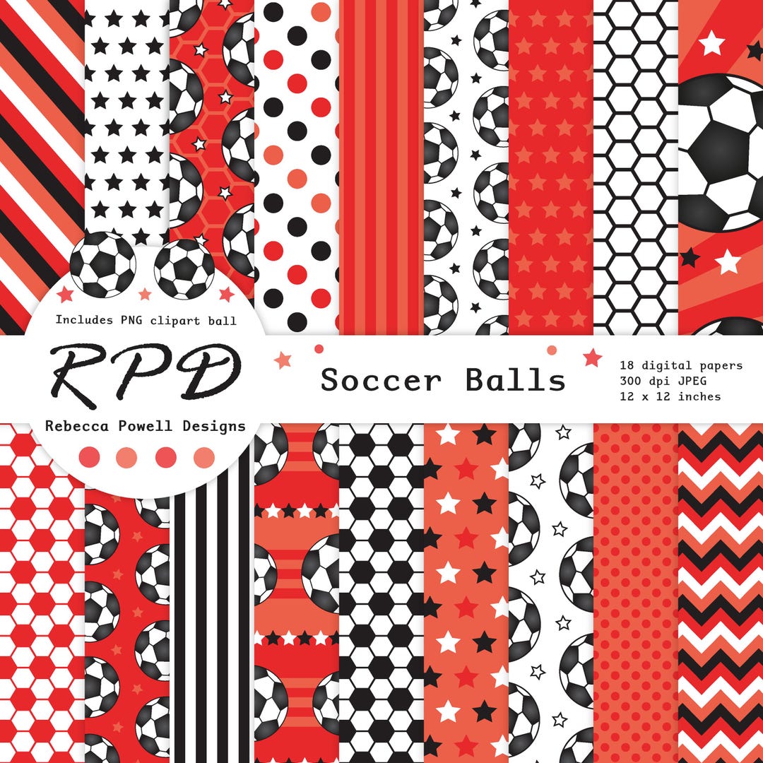 Red Soccer Digital Paper Pack: Seamless Football Patterns, PNG Clipart ...