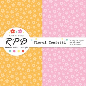 Cute Flowers Digital Paper Pack, Seamless Floral Confetti Pattern ...