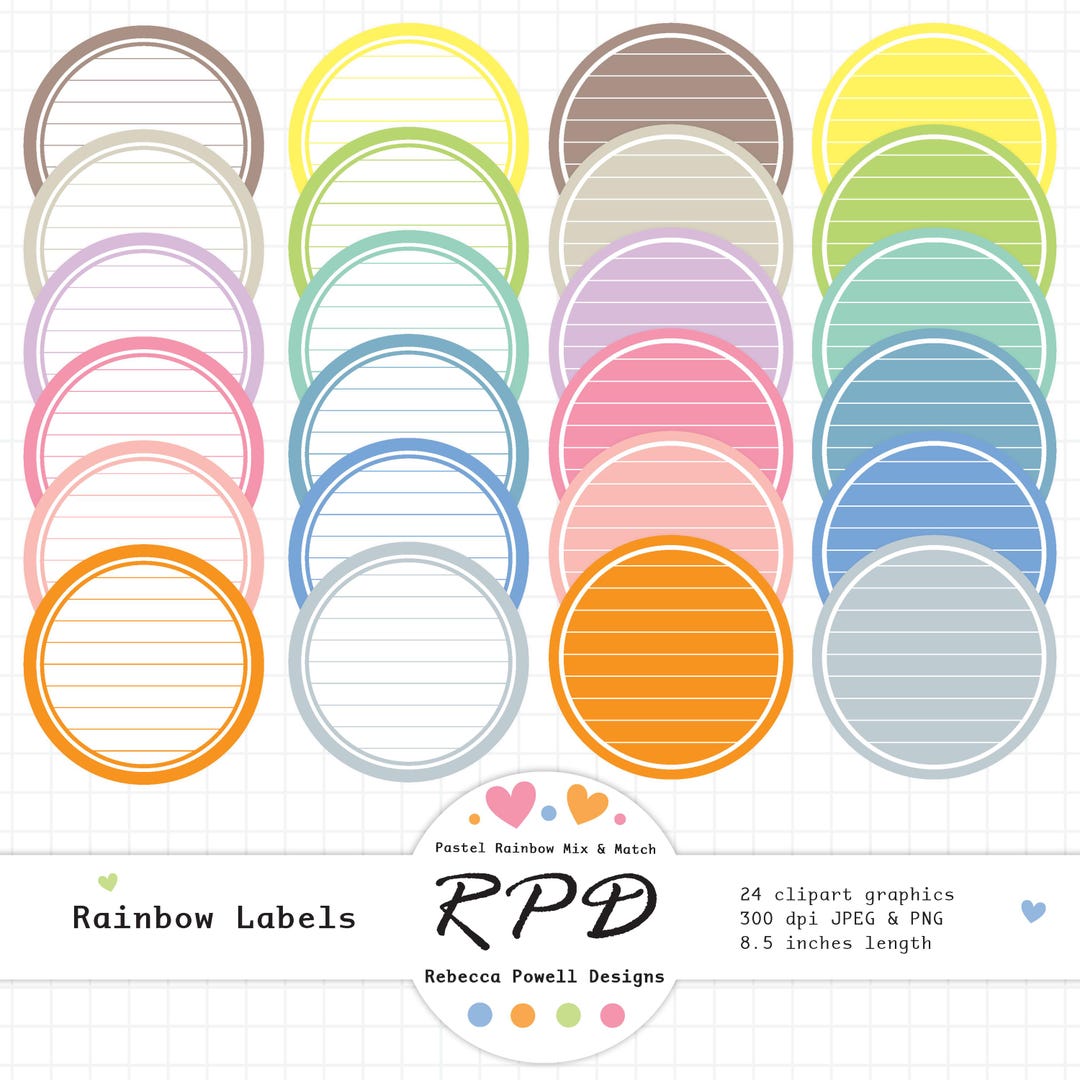 Pastel Rainbow Lined Paper Labels: Round Clip Art (digital Download) - Etsy