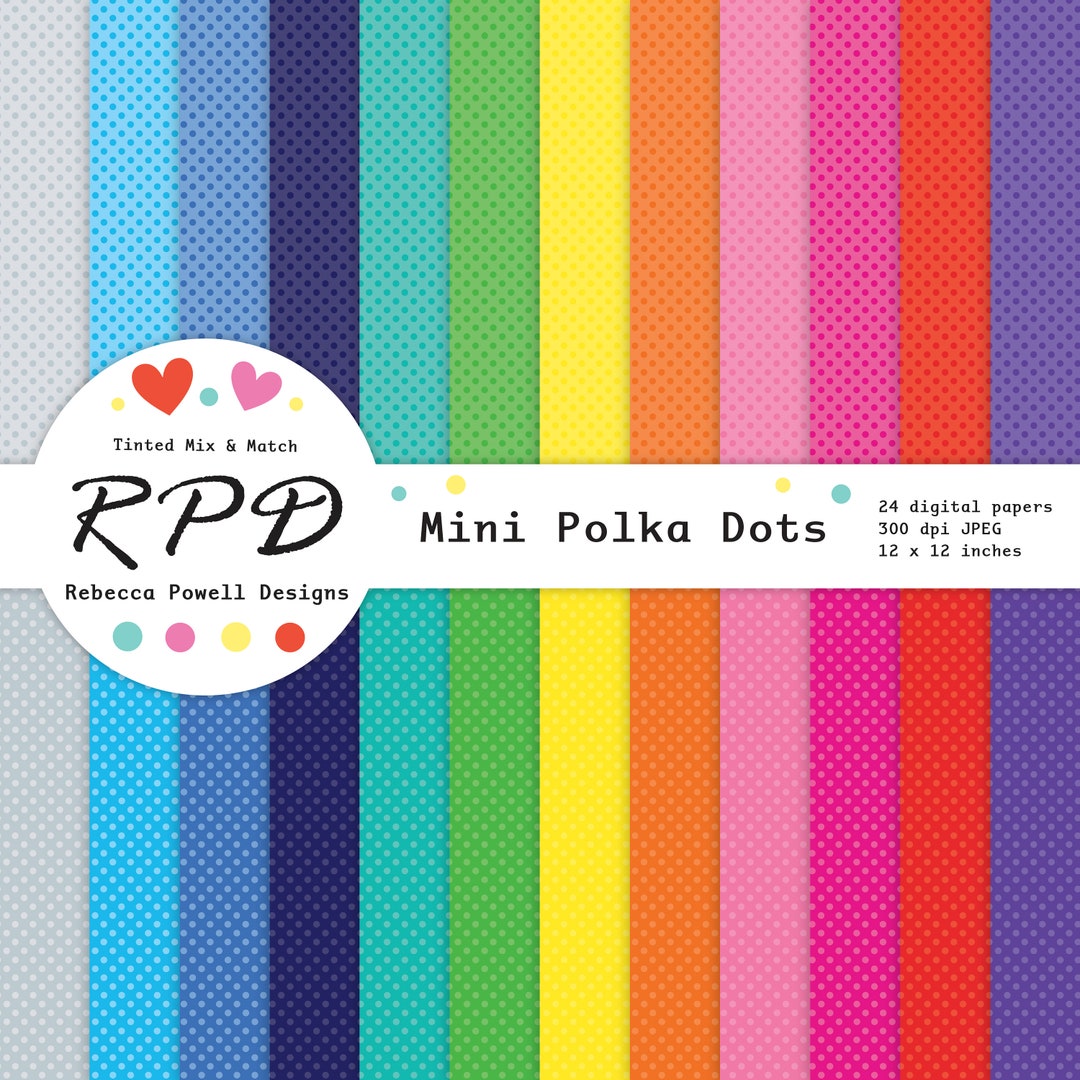 Mini Polka Dots Digital Paper Pack, Seamless Pattern, Tinted Rainbow ...
