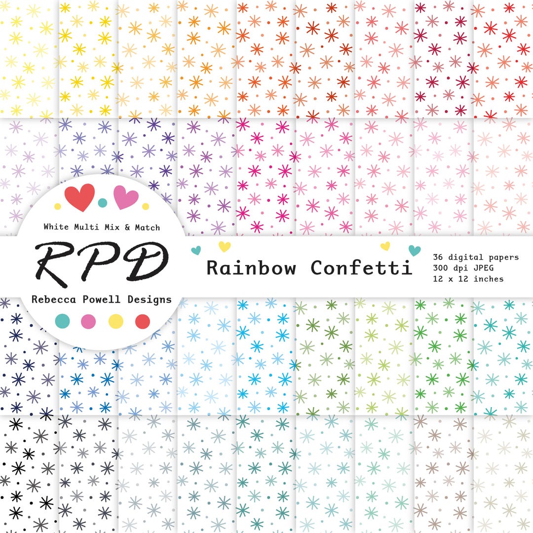 Snowflake Confetti Digital Paper, Seamless Pattern, Rainbow Colours ...