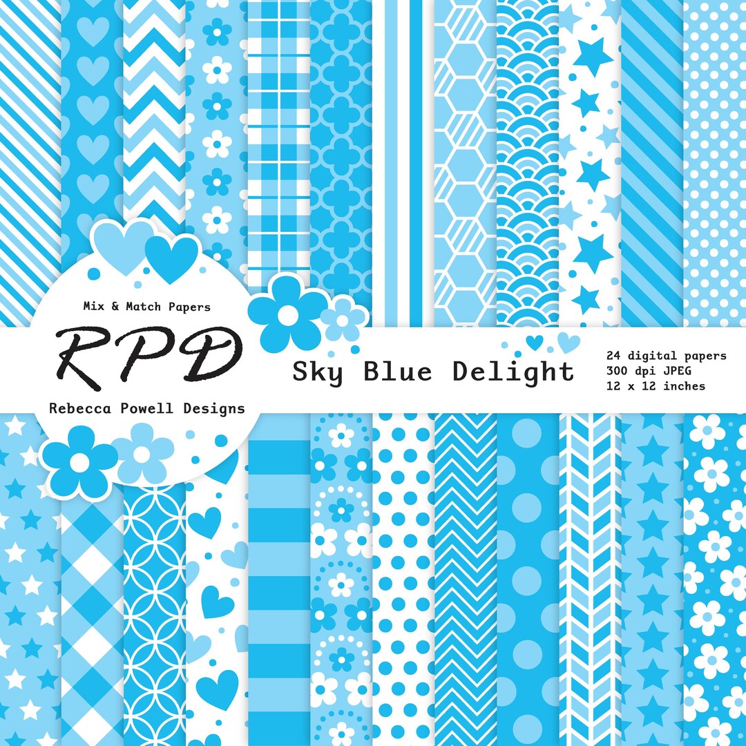 Blue Colour Digital Paper Pack – Printable Seamless Patterns, Mixed ...