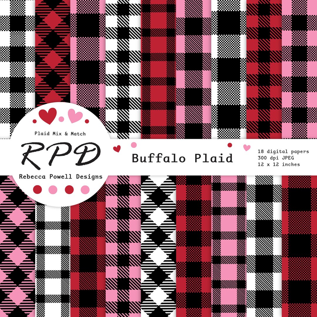 Valentines Buffalo Plaid Digital Paper Pack: Red & Pink Seamless Checks ...