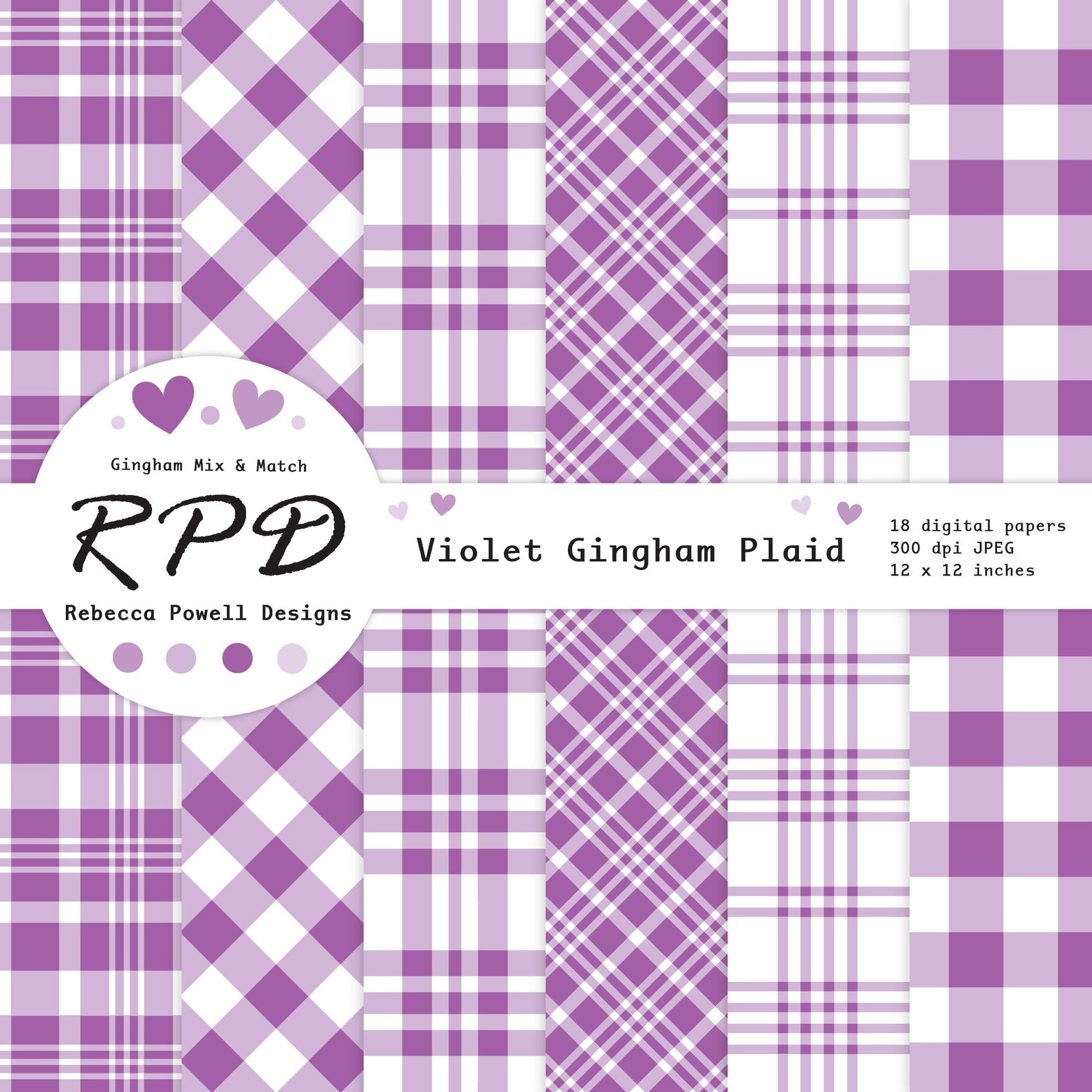 Violet Purple & White Gingham Plaid Checks Digital Paper, Seamless ...