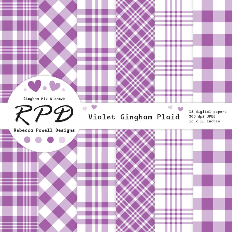 Violet Purple & White Gingham Plaid Checks Digital Paper, Seamless ...