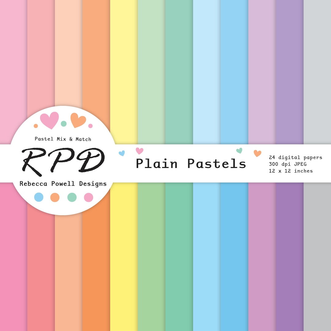 Plain Solid Pastel Colours Digital Paper Pack, Seamless, Scrapbook ...
