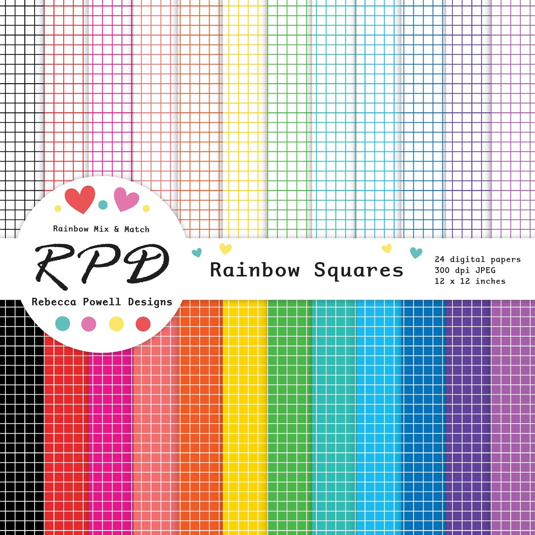 Grid Pattern Seamless Digital Paper, Rainbow Colours, White Backgrounds ...