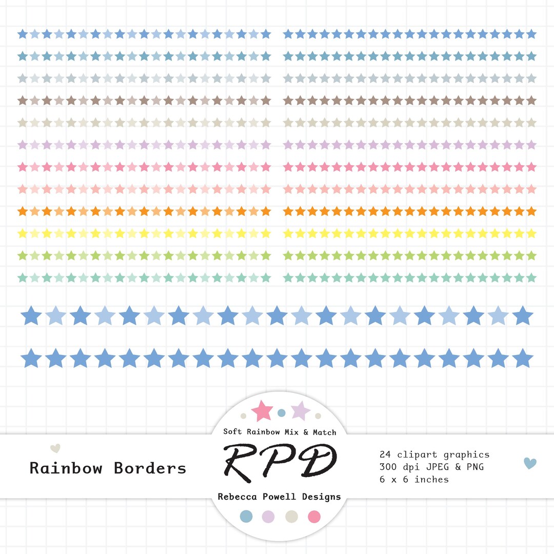 Stars Ribbon Borders Digital Clip Art Set, Pastel Rainbow Colours ...