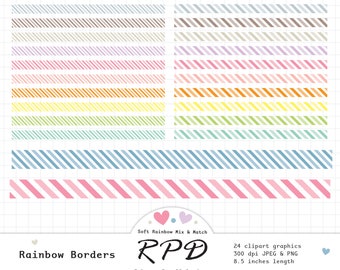 Stars Ribbon Borders Digital Clip Art Set, Pastel Rainbow Colours ...
