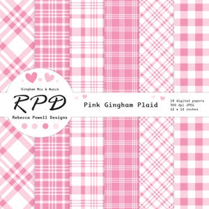 Pink Gingham Plaid Digital Paper: Seamless Scrapbook Patterns (digital ...