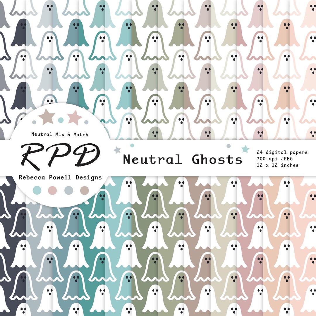 Cute Ghosts Digital Paper, Seamless Pattern, Neutral Colours, White ...