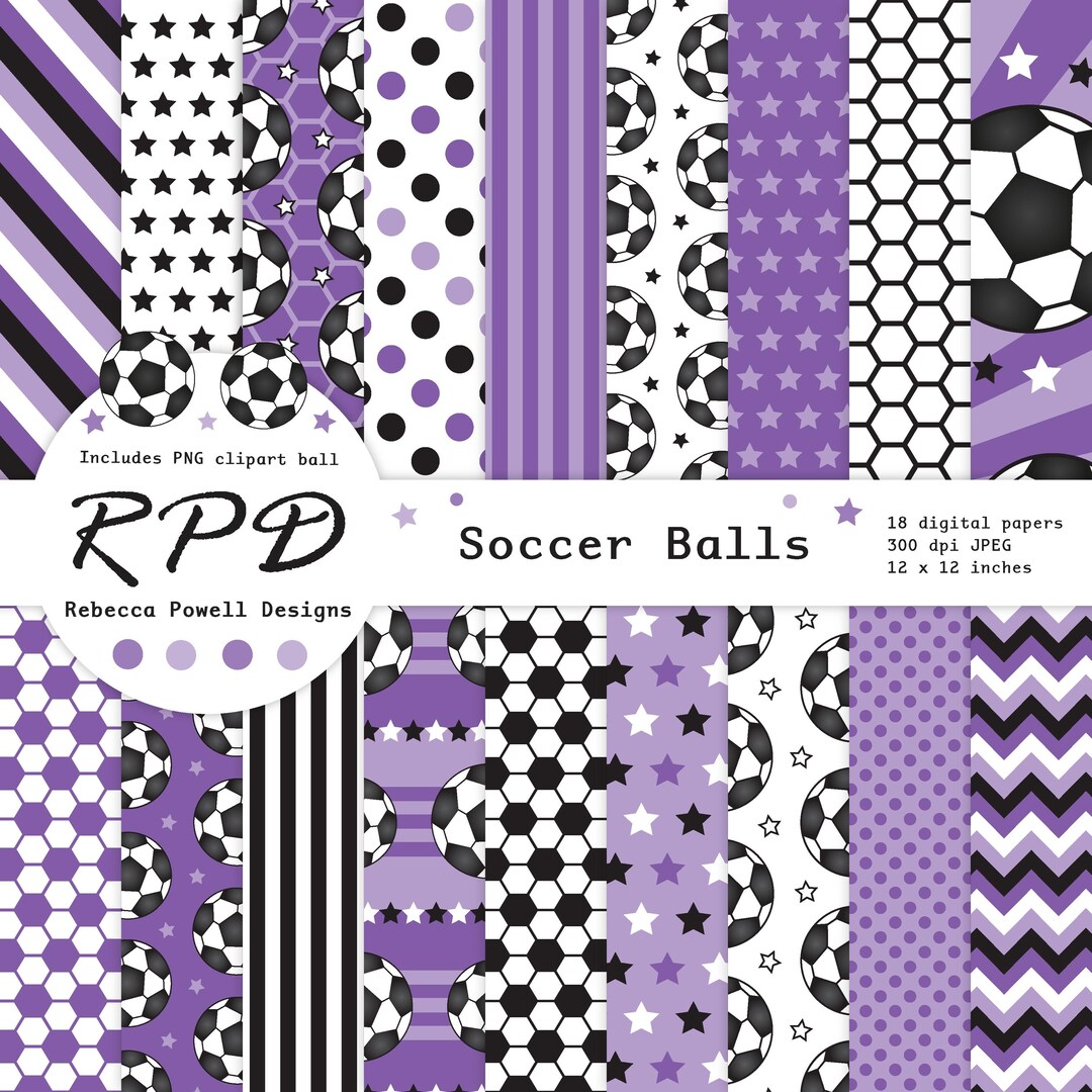 Purple Soccer Digital Paper Pack: Seamless Sports Patterns, PNG Clipart ...