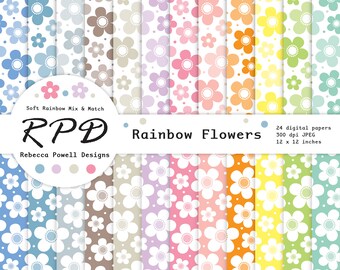 Mini Love Hearts Digital Paper Pack, Seamless Pattern, Pastel Rainbow ...