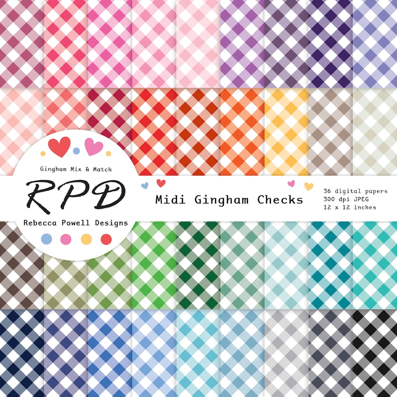Gingham Digital Paper Pack: Multi-color Diagonal Patterns (digital ...